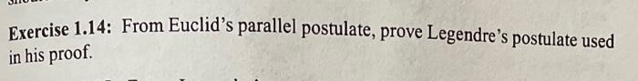 Exercise 1.14: From Euclid's parallel postulate, | Chegg.com