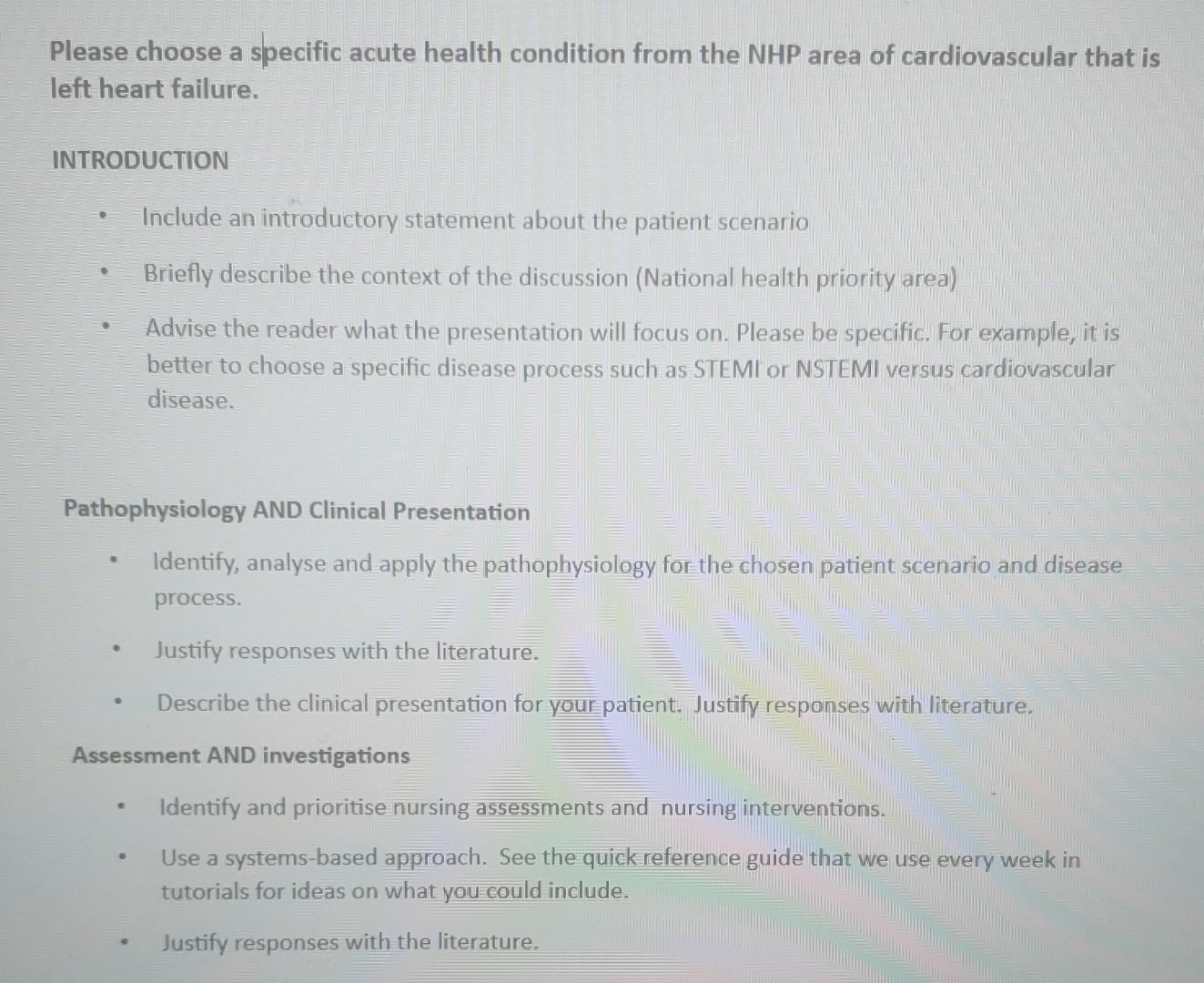 Solved Please choose a specific acute health condition from | Chegg.com