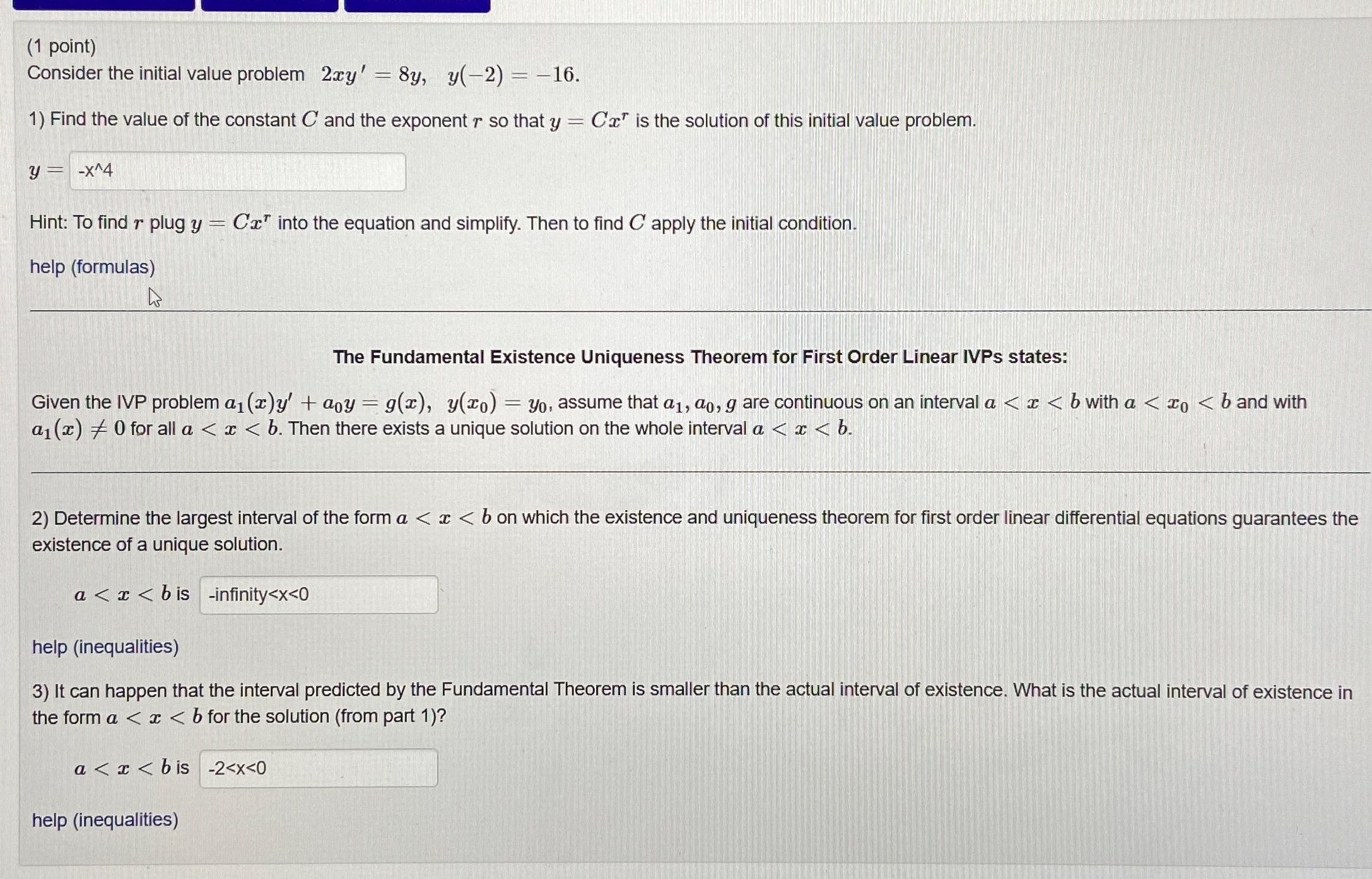Solved (1 ﻿point)Consider the initial value problem | Chegg.com