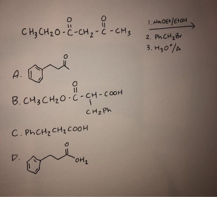 Solved о , CH, CH20-с-сн, -і-сн; I.Na OE+/E+OH 2. PhCH3 3. | Chegg.com