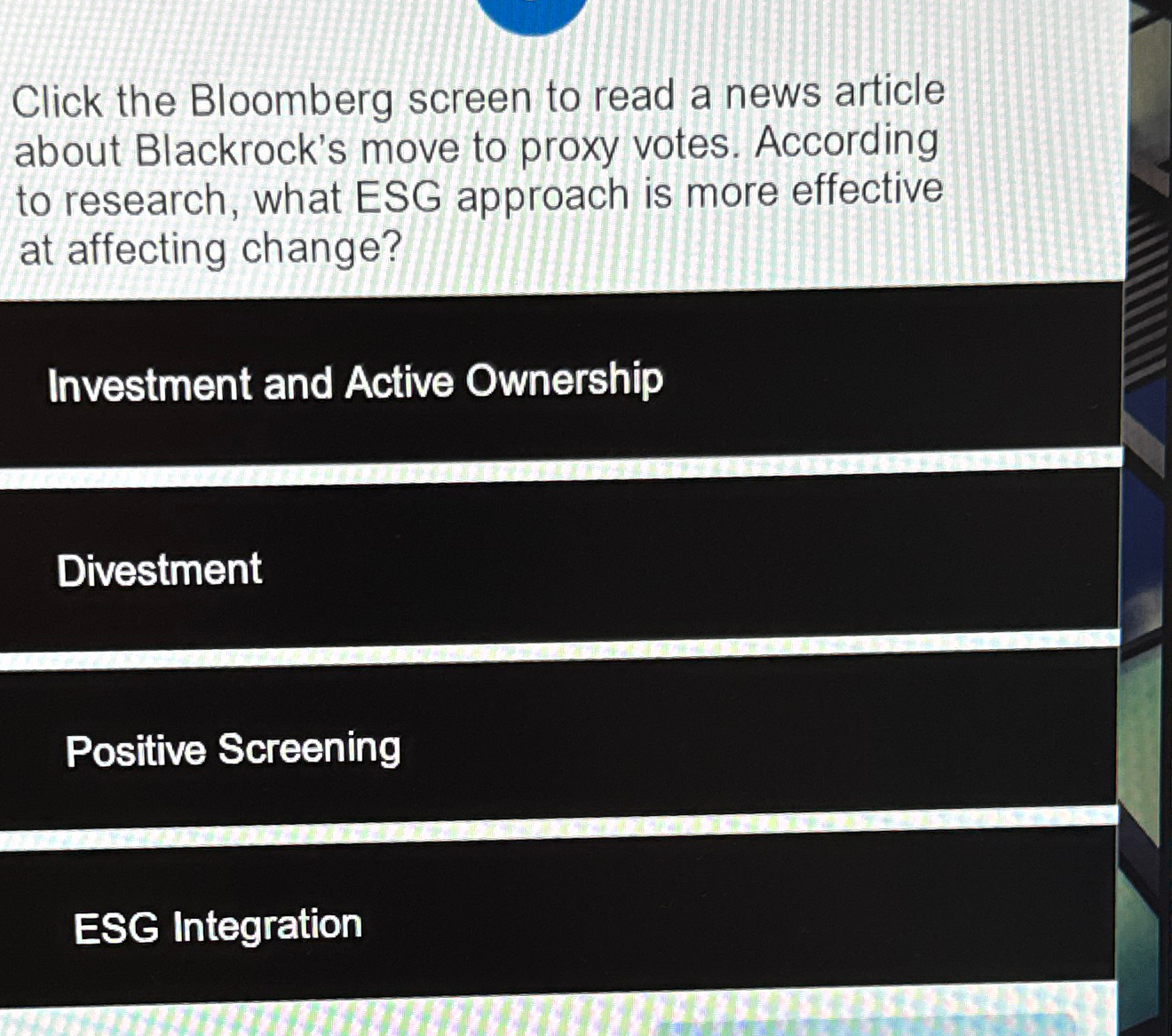 Solved Click the Bloomberg screen to read a news article | Chegg.com