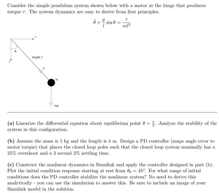 Consider the simple pendulum system shown below with | Chegg.com