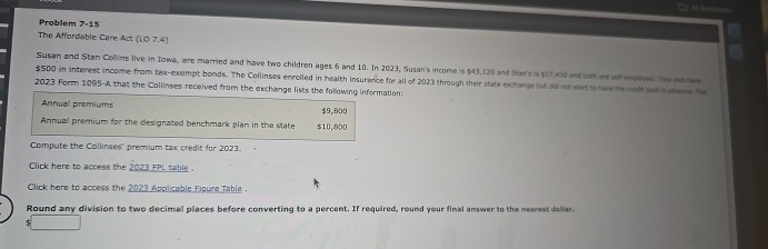 Solved Problem 7-15The Affordable Care Act ( 107.4 ) 2023 | Chegg.com