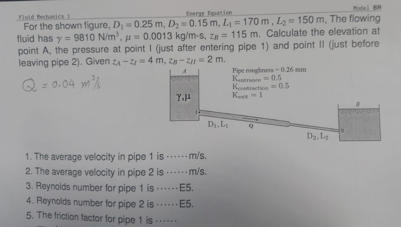 Solved Fluid Mechanics 1 Energy Equation For the shown | Chegg.com