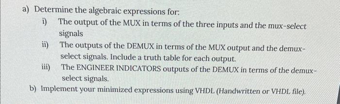 Solved a) Determine the algebraic expressions for: i) The | Chegg.com