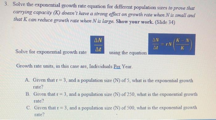 Solved 3. Solve the exponential growth rate equation for | Chegg.com