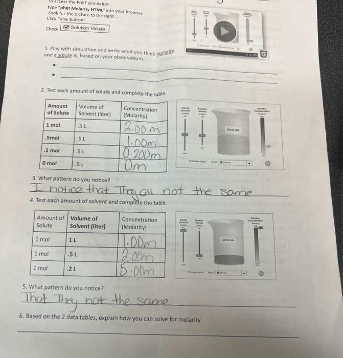 du access the PhET simulation type "phet Molarity | Chegg.com