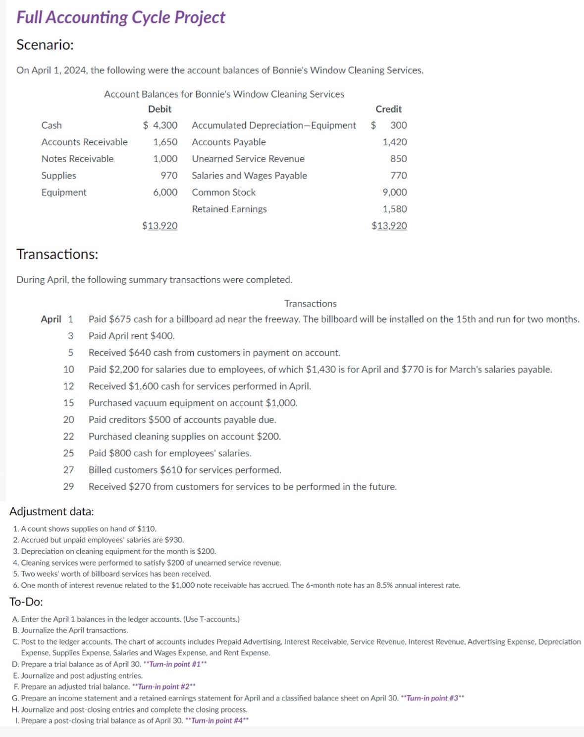 Solved Full Accounting Cycle ProjectScenario:On April | Chegg.com