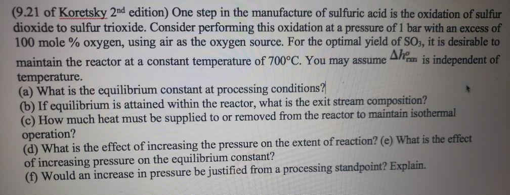 Solved (9.21 of Koretsky 2nd edition) One step in the | Chegg.com