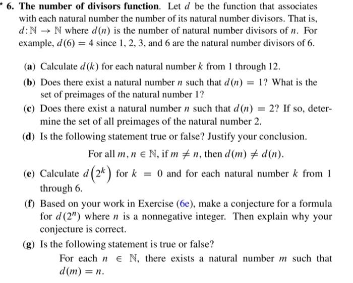 Solved The number of divisors function. Let d be the | Chegg.com
