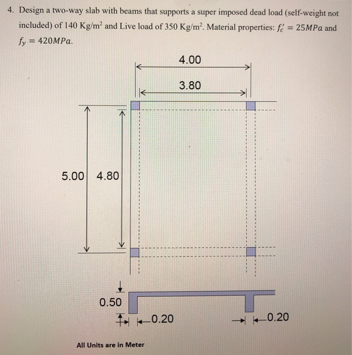 4. Design a two-way slab with beams that supports a | Chegg.com
