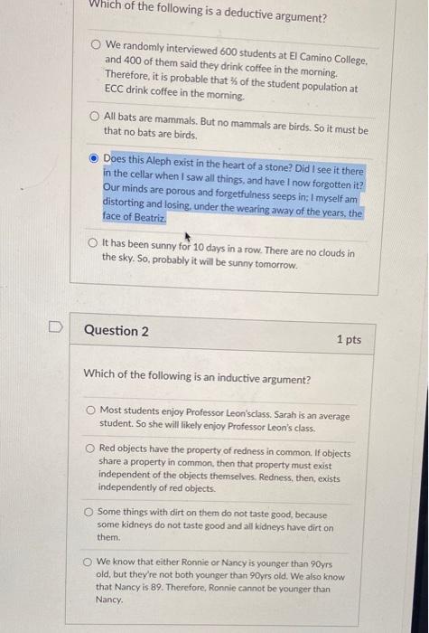Which of the following is a deductive argument? We | Chegg.com
