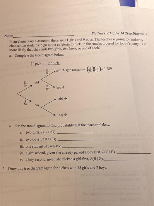 Solved Name Statistics: Chapter 14 Tree Diagrams 1. In an | Chegg.com