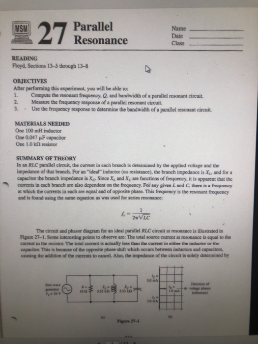 Parallel Resonance Name Date Class READING Floyd, | Chegg.com