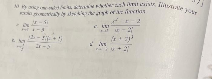 Solved 10. By using one-sided limits, determine whether each | Chegg.com