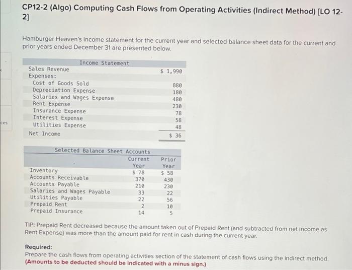 Solved CP12-2 (Algo) Computing Cash Flows from Operating | Chegg.com