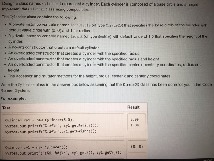 Solved Design a class named Cylinder to represent a | Chegg.com