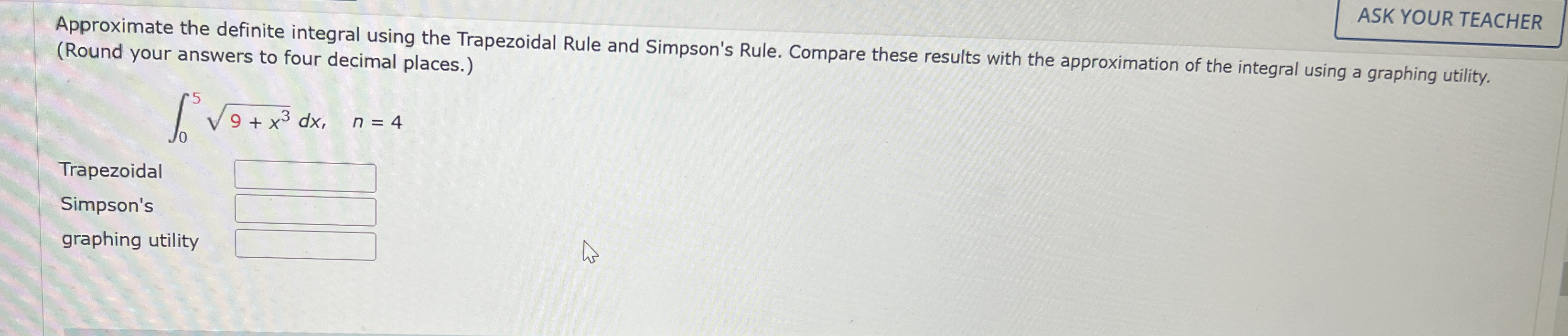 Solved Approximate the definite integral using the | Chegg.com