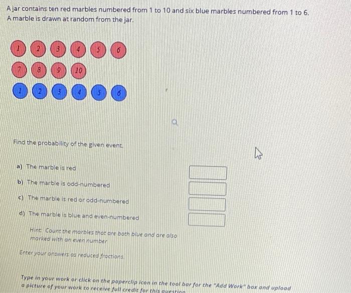 Solved Ajar contains ten red marbles numbered from 1 to 10 | Chegg.com ...