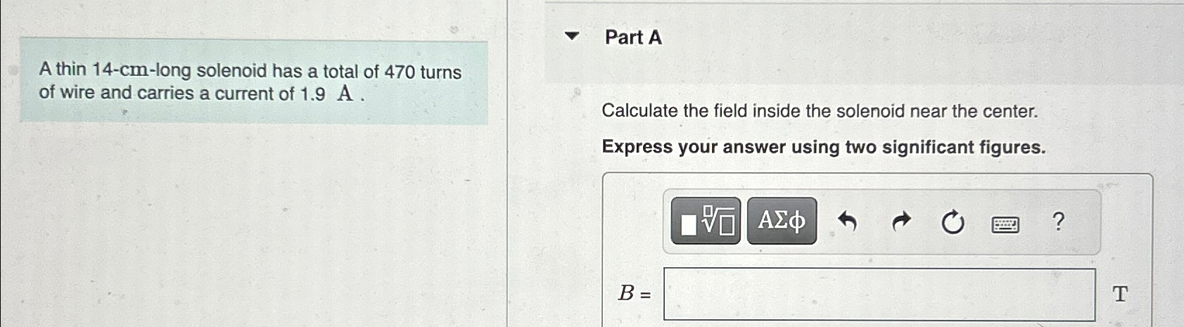 Solved Part AA thin 14-cm-long solenoid has a total of 470 | Chegg.com