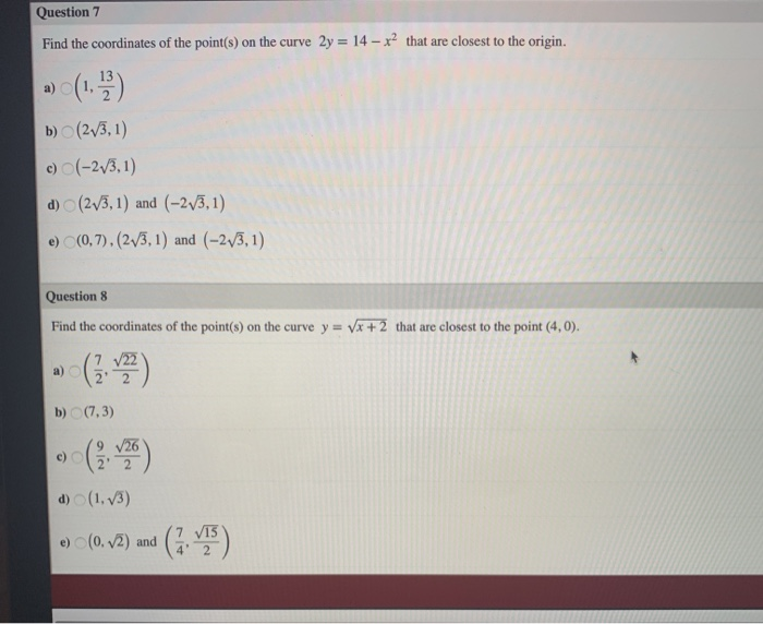 Solved Question 7 Find the coordinates of the point(s) on | Chegg.com