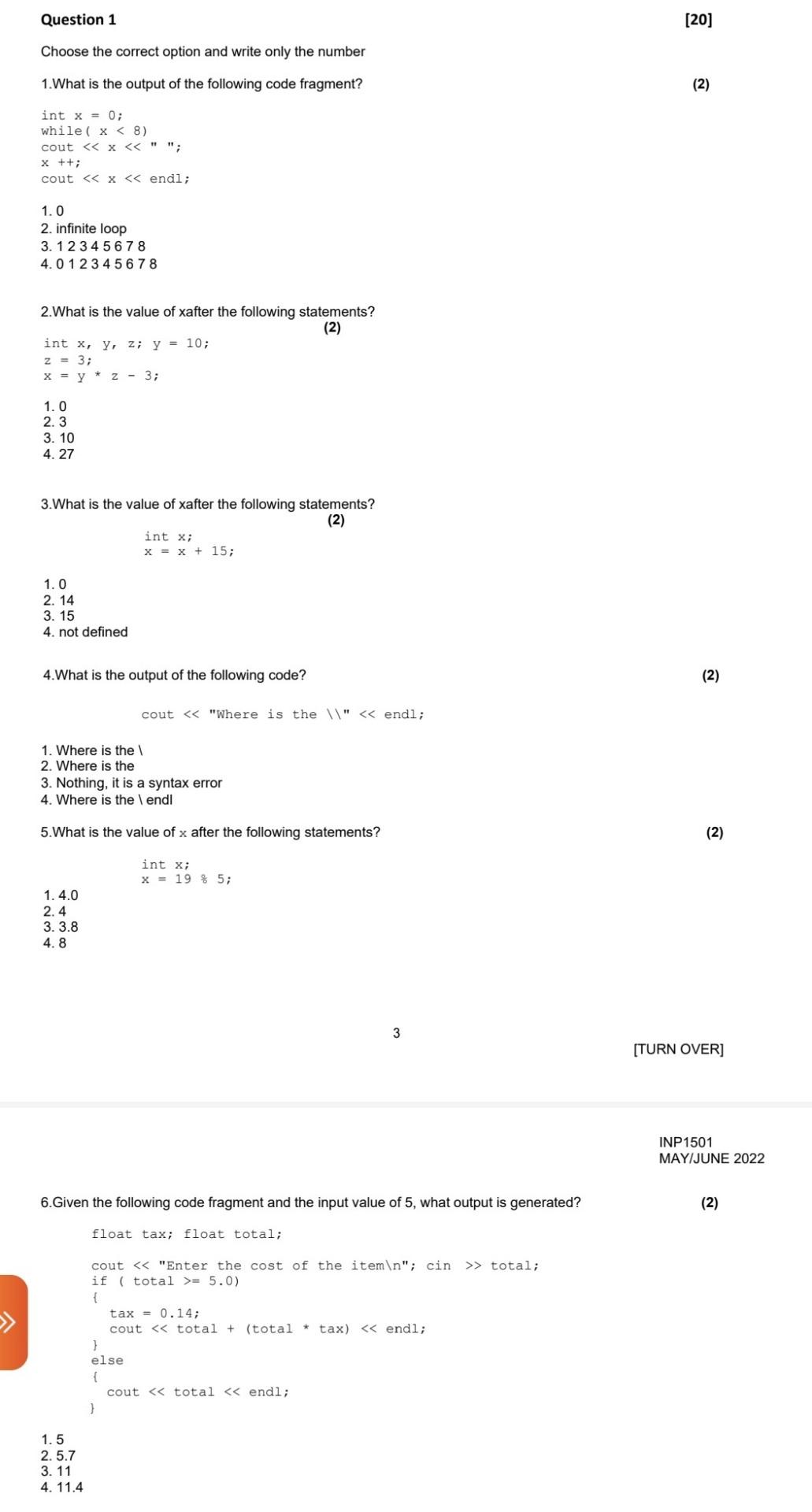 Solved Question 1 Choose The Correct Option And Write Only 0618