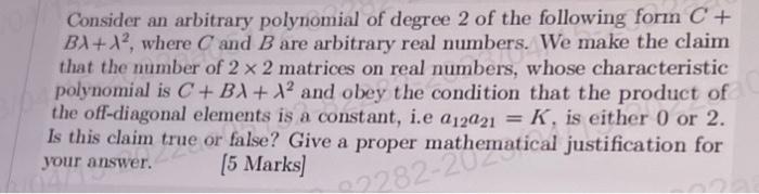 Solved Consider an arbitrary polynomial of degree 2 of the | Chegg.com
