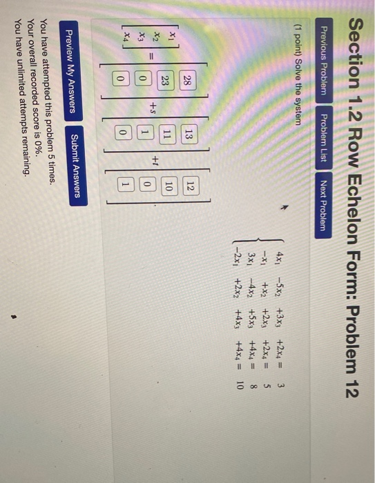 Solved Section 1.2 Row Echelon Form: Problem 12 Previous | Chegg.com