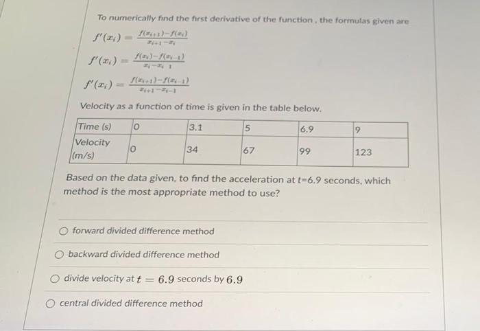 Solved To numerically find the first derivative of the | Chegg.com