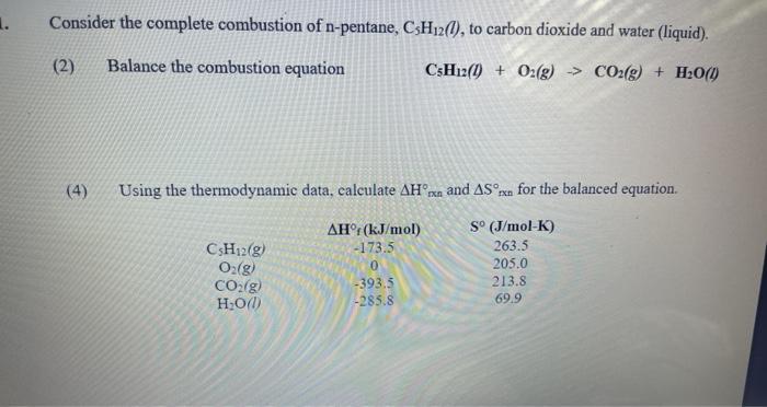 Solved Consider the complete combustion of n-pentane, | Chegg.com