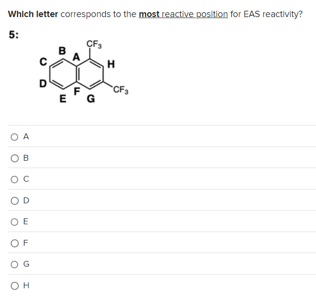 Solved Which letter corresponds to the most reactive | Chegg.com