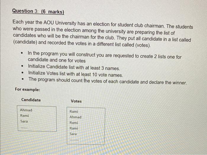 Solved Question 3: (6 marks) Each year the AOU University | Chegg.com