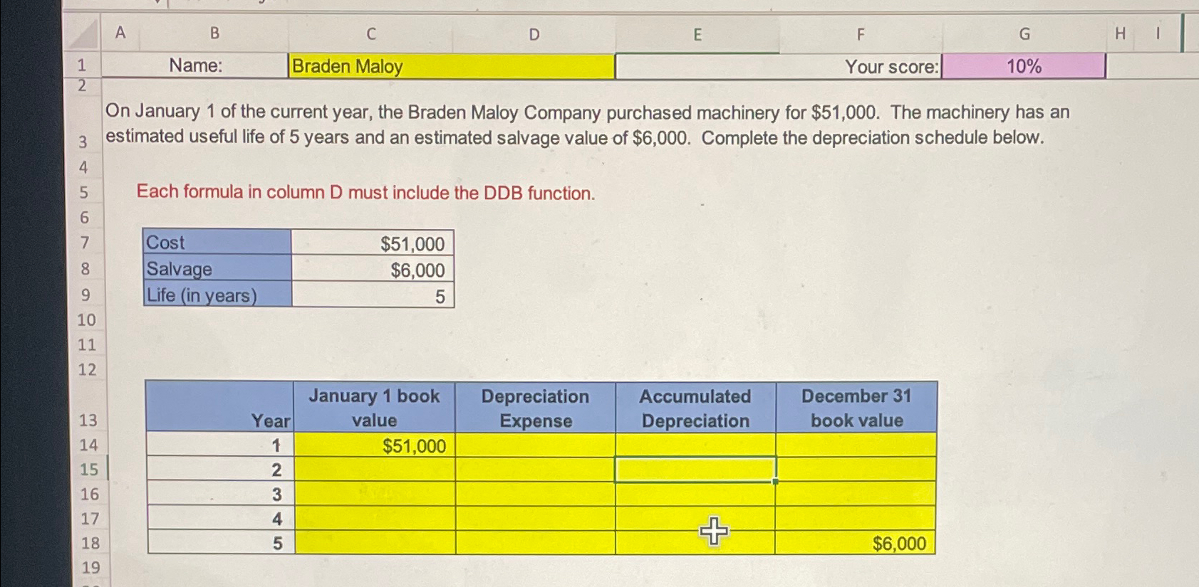 Solved I need help finding the formulas for microsoft excel | Chegg.com