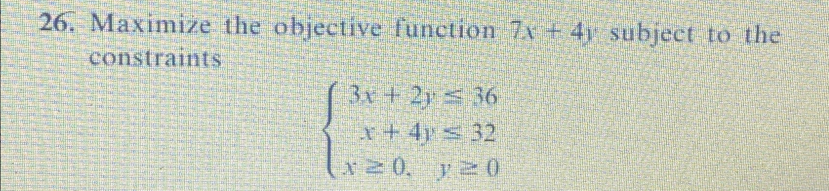 Solved Maximize The Objective Function 7x 4y ﻿subject To The