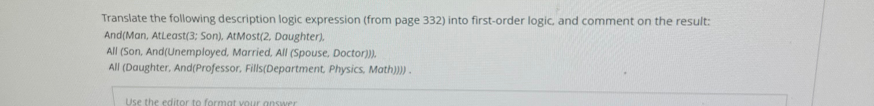 Solved Translate the following description logic expression | Chegg.com