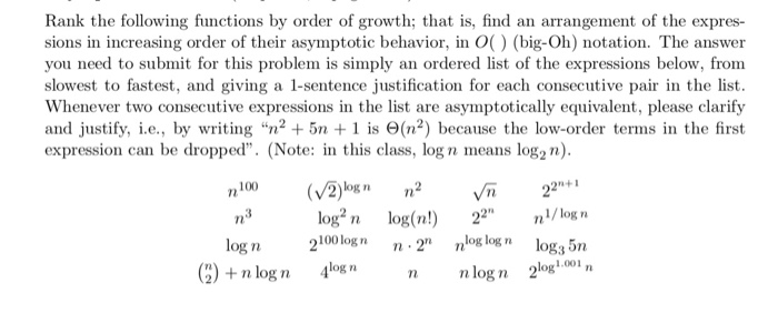 Solved Rank the following functions by order of growth; that | Chegg.com
