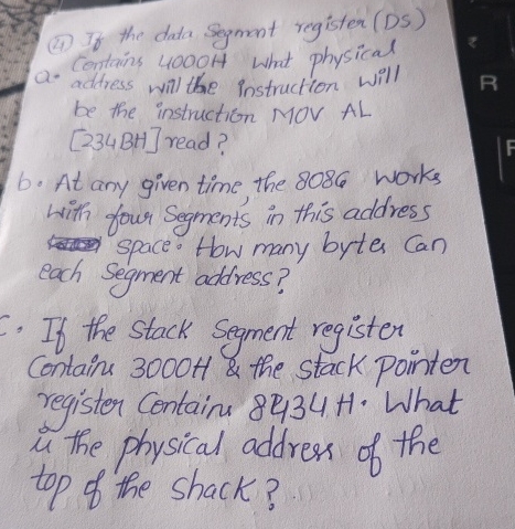 Solved (4) ﻿If the data Segment register (DS) ﻿a. ﻿Contains | Chegg.com