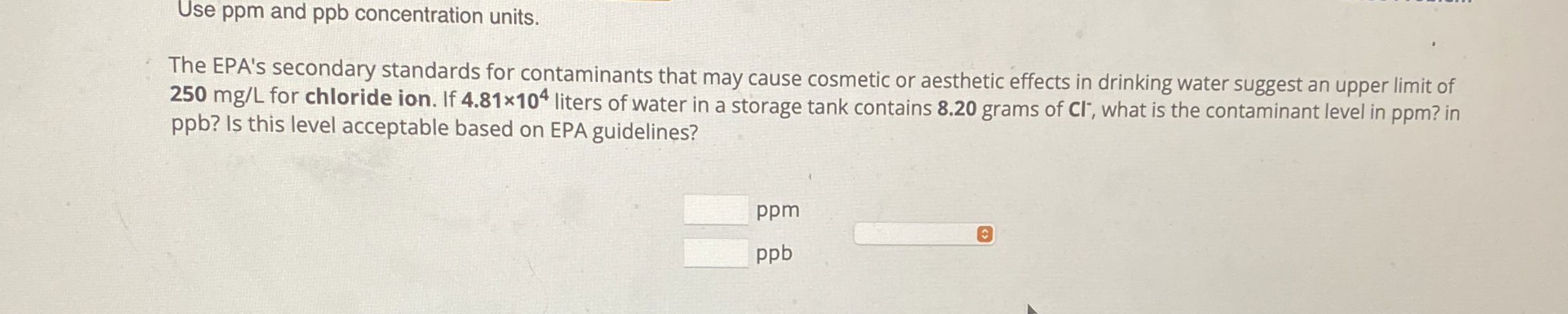 Solved Use ppm and ppb concentration units.The EPA's | Chegg.com