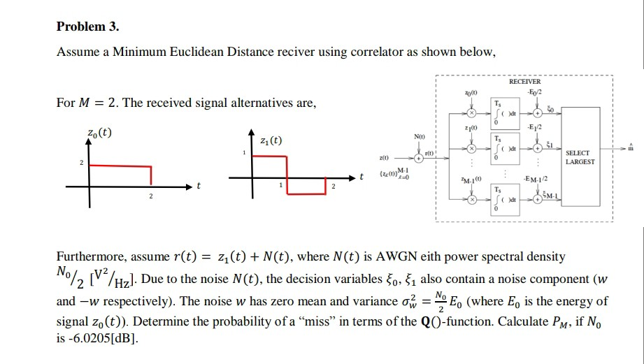 Problem 3. Assume a Minimum Euclidean Distance | Chegg.com