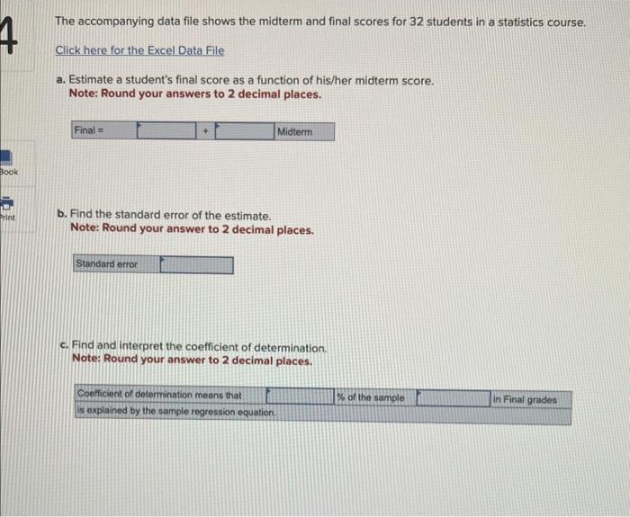 Solved The accompanying data file shows the midterm and | Chegg.com