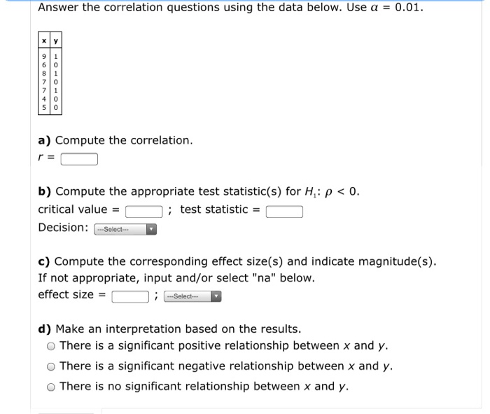 Solved Answer the correlation questions using the data | Chegg.com