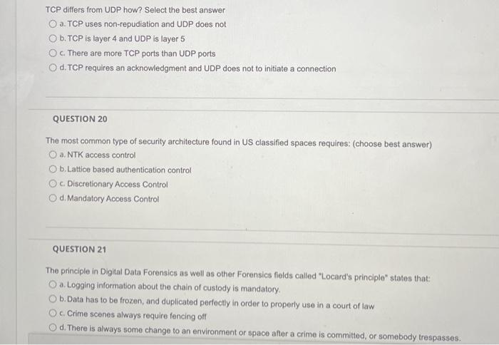 Solved Tcp Differs From Udp How Select The Best Answer A 