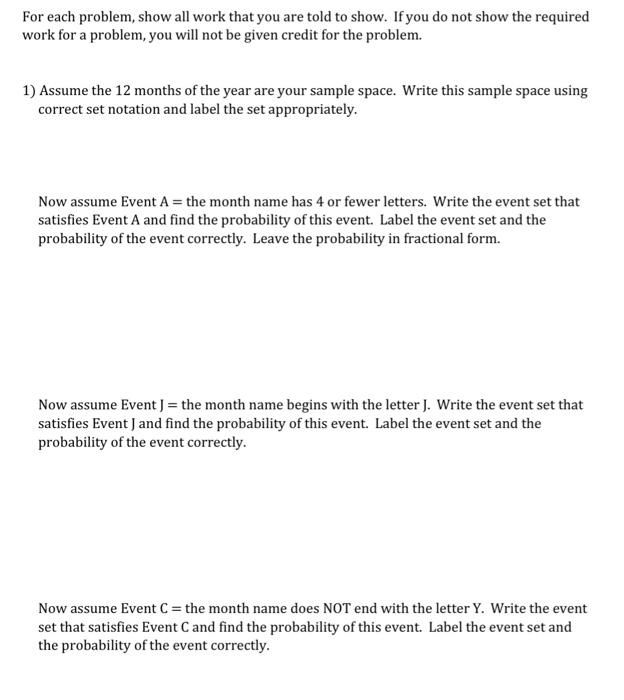 Solved For each problem, show all work that you are told to | Chegg.com