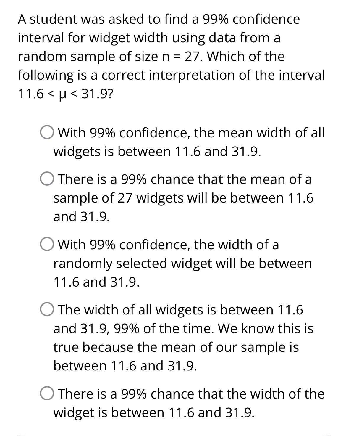 Solved A student was asked to find a 99% ﻿confidence | Chegg.com