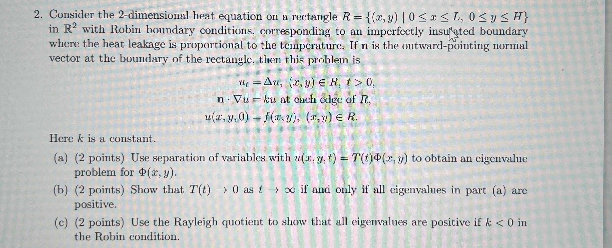 Solved Consider the 2-dimensional heat equation on a | Chegg.com
