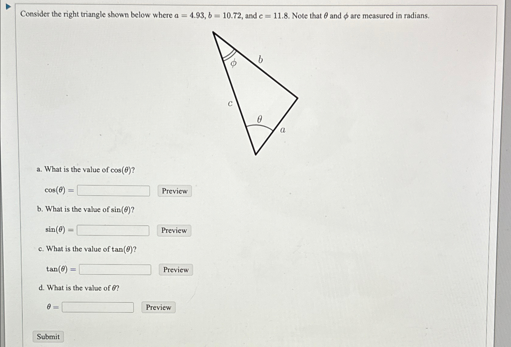 Solved Consider the right triangle shown below where | Chegg.com