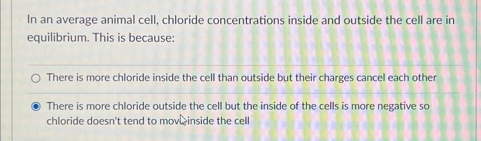 Solved In an average animal cell, chloride concentrations | Chegg.com