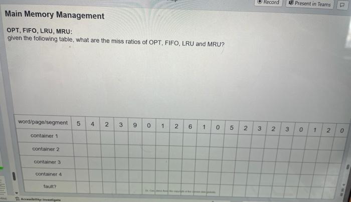 Solved Opt Fifo Lru Mru Given The Following Table What 