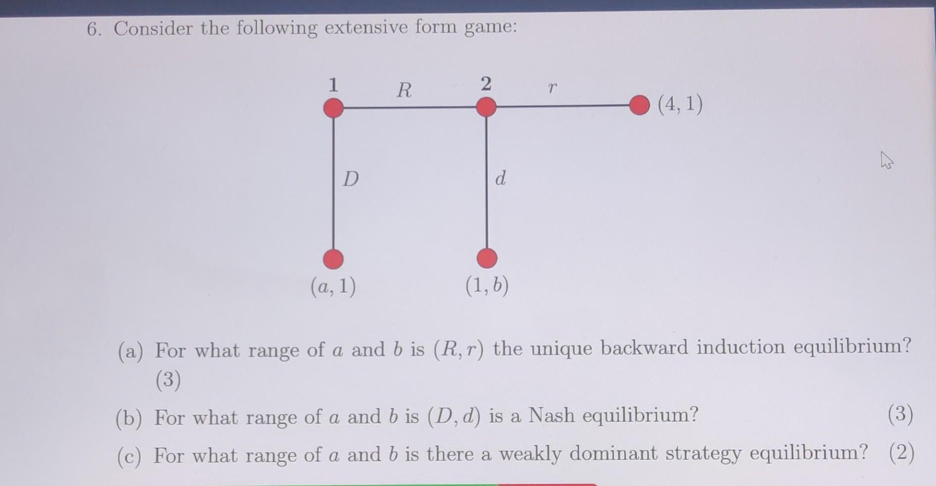Solved 6. Consider the following extensive form game: (a) | Chegg.com