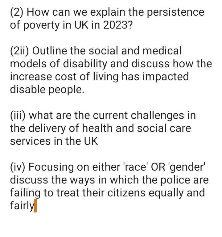 Solved (2) How can we explain the persistence of poverty in | Chegg.com